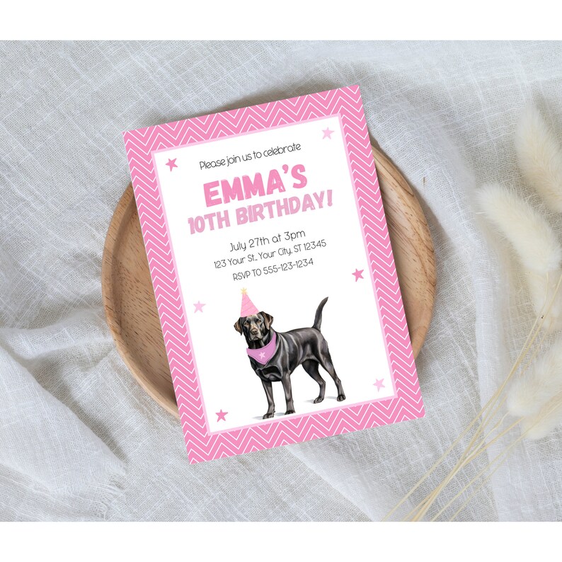 Black Lab Birthday Invitation: Puppy Dog Party, Editable Canva Invite ...