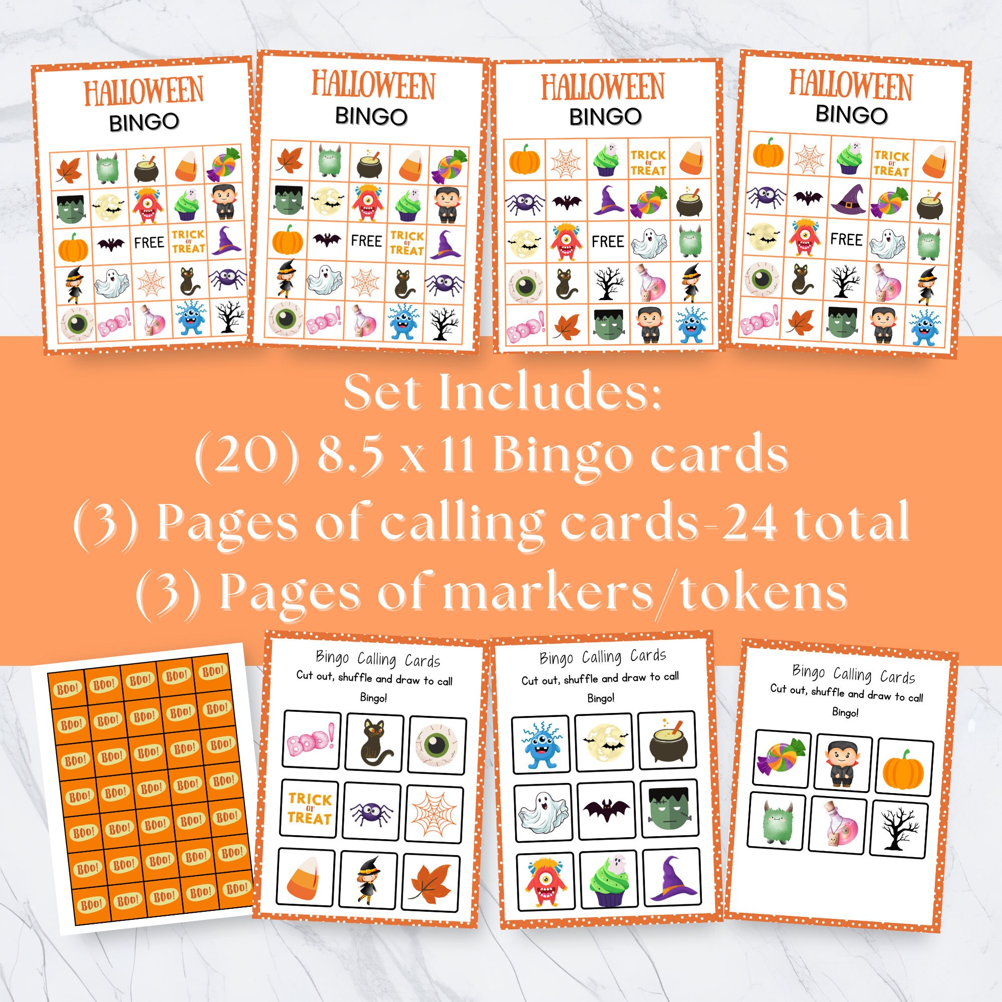 Halloween Bingo Cards for Kids, Halloween Bingo Cards 1000, 20 ...