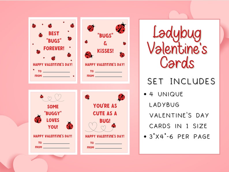 Ladybug Valentines Cards, Girls Printable Unique Valentine’s Day Cards ...