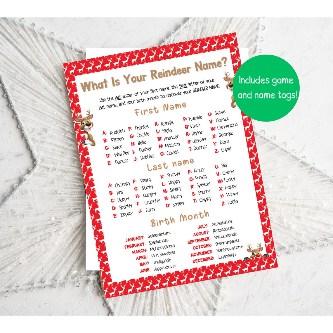 Whats Your Reindeer Name Game Office Party Games Reindeer - Etsy