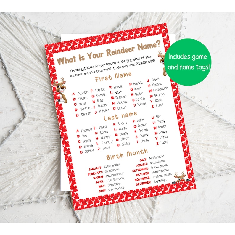 What’s Your Reindeer Name Game, Office Party Games Reindeer Names, What ...
