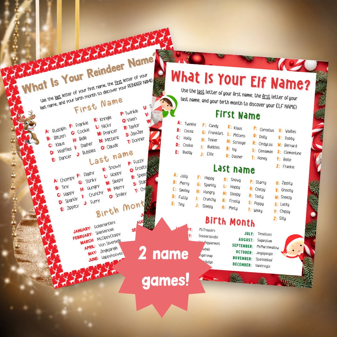 What’s Your Elf Name Game Bundle, Office Party Games Reindeer Names ...