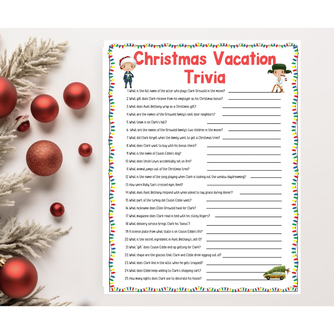 Christmas Vacation Trivia, Holiday Trivia Games Printable, Christmas ...
