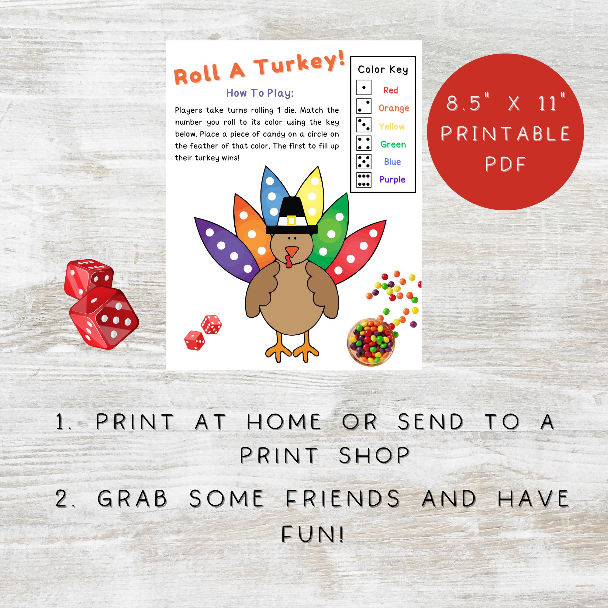Roll A Turkey Dice Game: Thanksgiving Party Printable (PDF) - Etsy