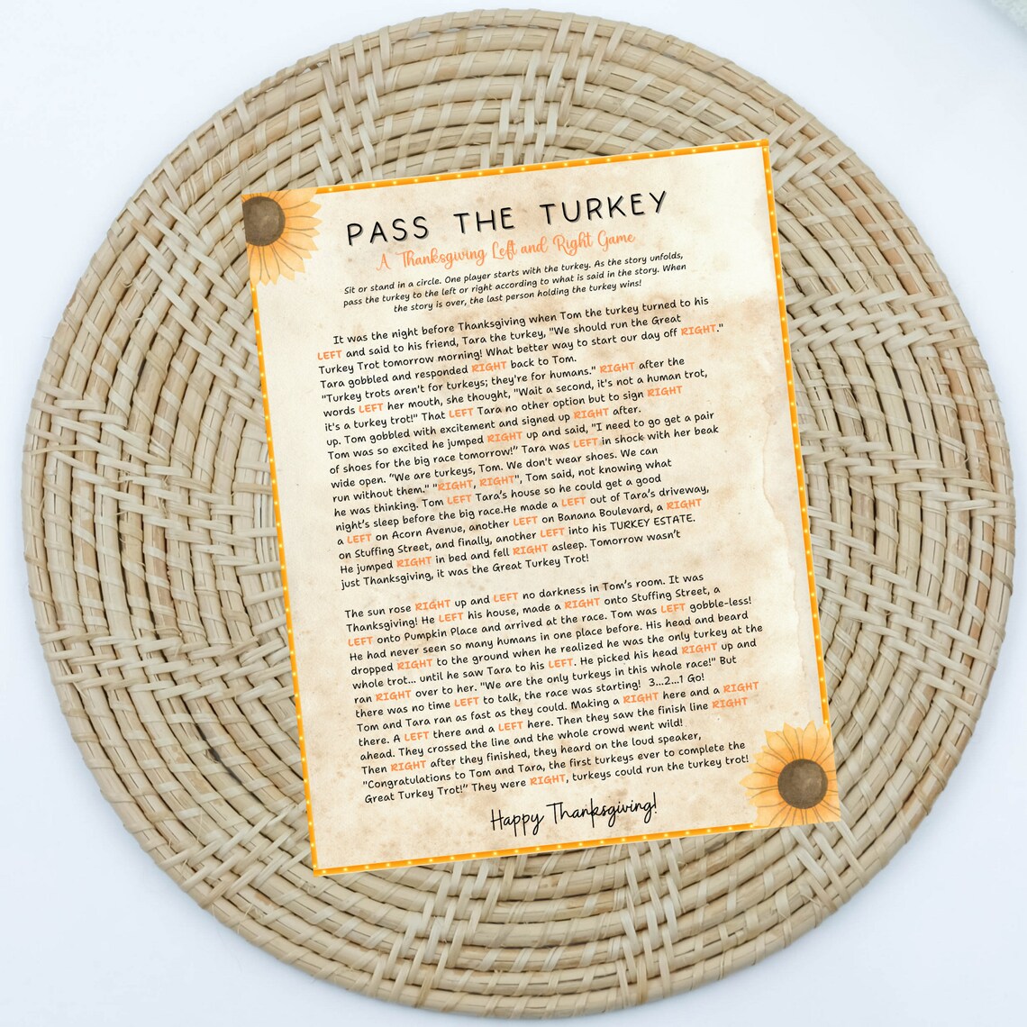 Left Right Game, Pass the Turkey Printable Fall Game, Autumn Family ...