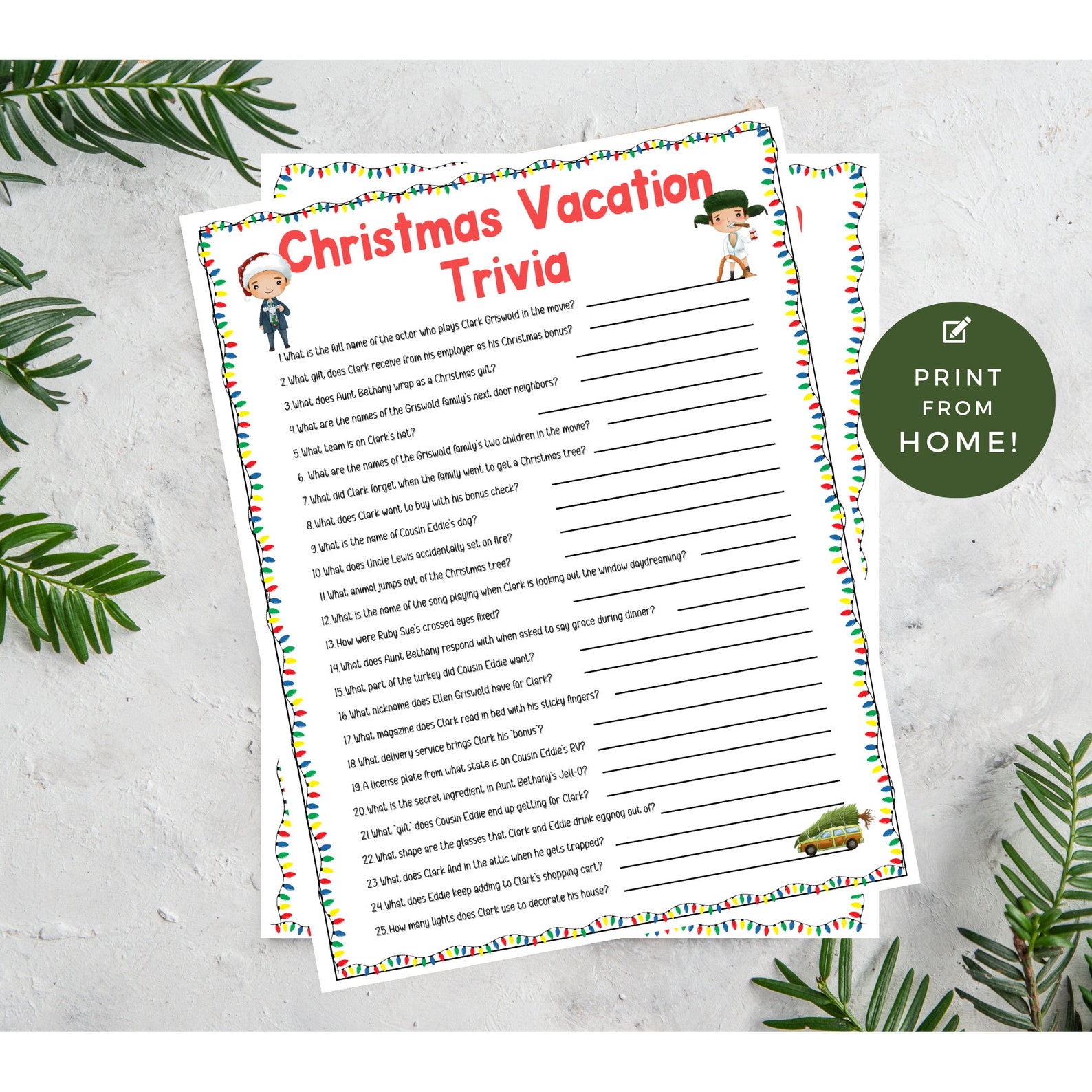 Christmas Vacation Trivia, Holiday Trivia Games Printable, Christmas ...