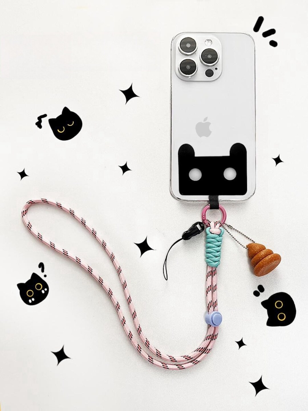 Cute Little Black Cat Cell Phone Back Clip Piece Lanyard - Etsy