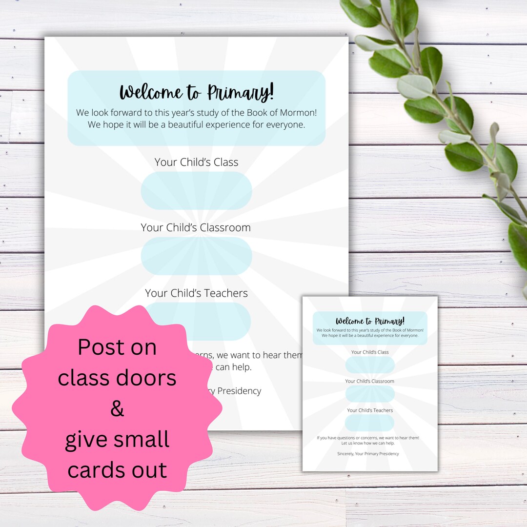 LDS Primary Assignment Card 2024 | Class Assignment Flyer and Card - Etsy