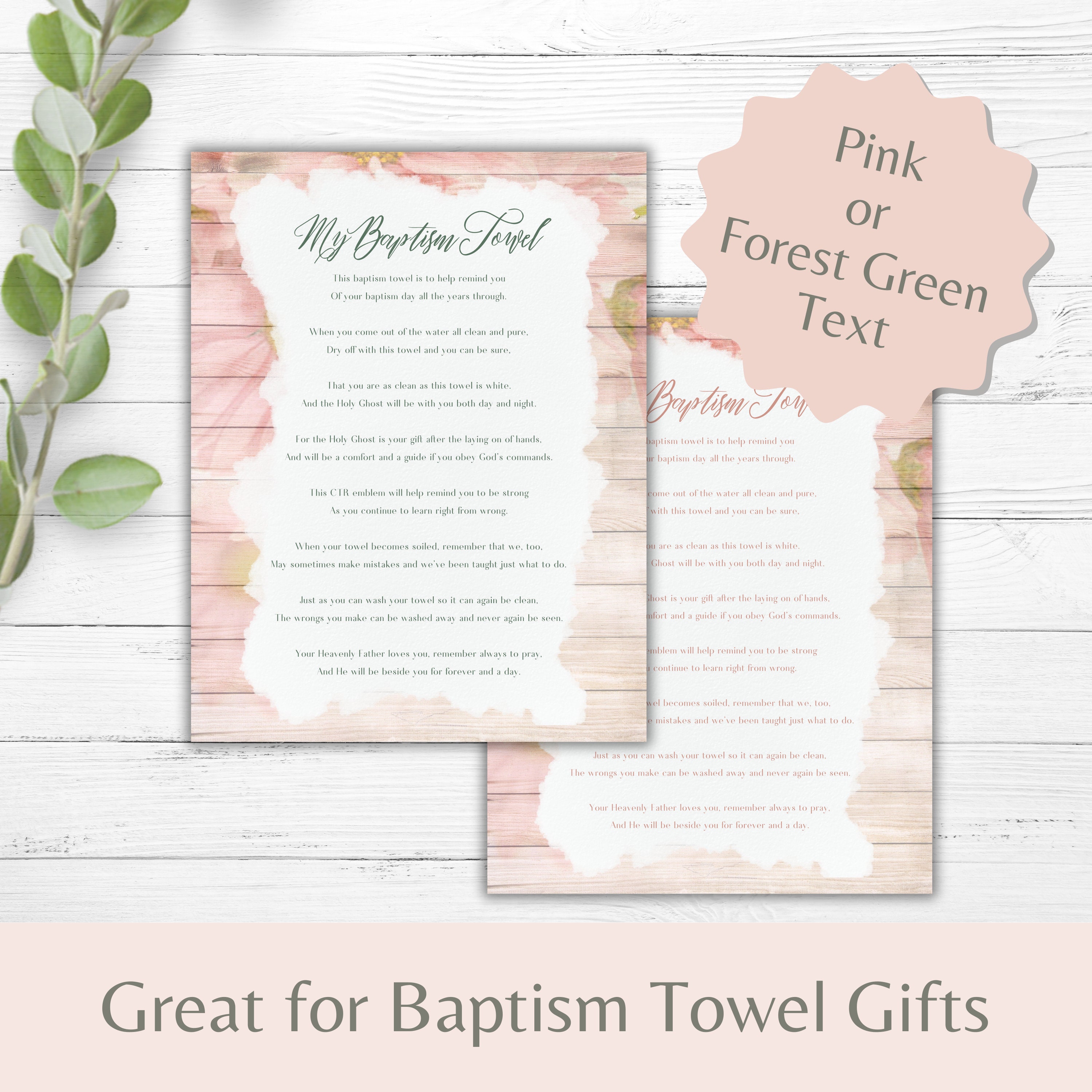 LDS Baptism Towel Card Girl | Baptism Towel Poem | Great Baptism Gift ...