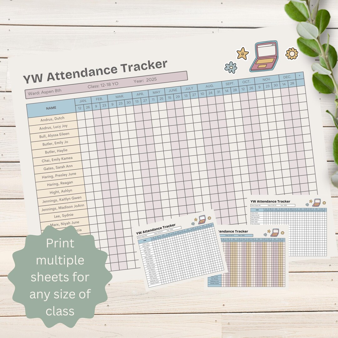 Young Women Secretary 2025 Attendance Roll Tracker | Church of Jesus ...