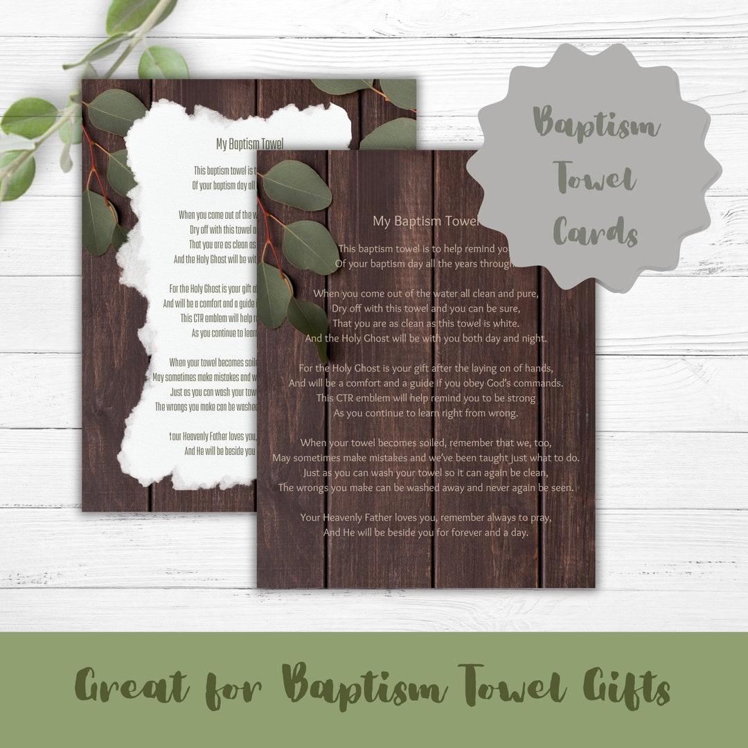 LDS Baptism Towel Card for Boy or Men | Baptism Towel Poem | Great ...