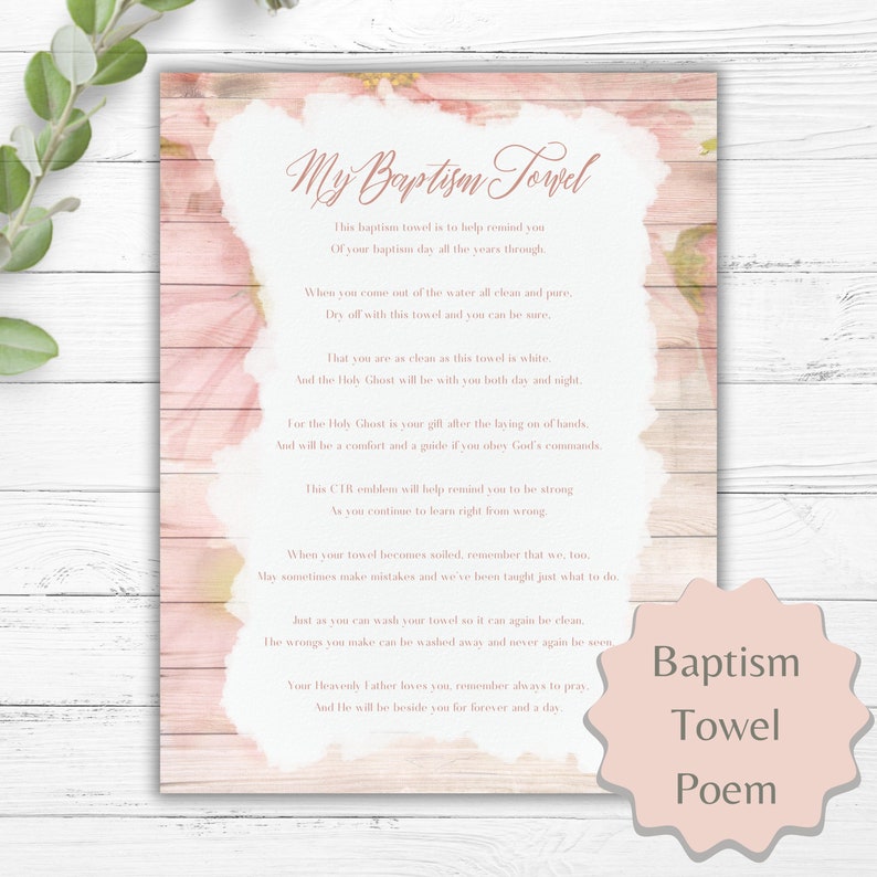 LDS Baptism Towel Card Girl | Baptism Towel Poem | Great Baptism Gift ...