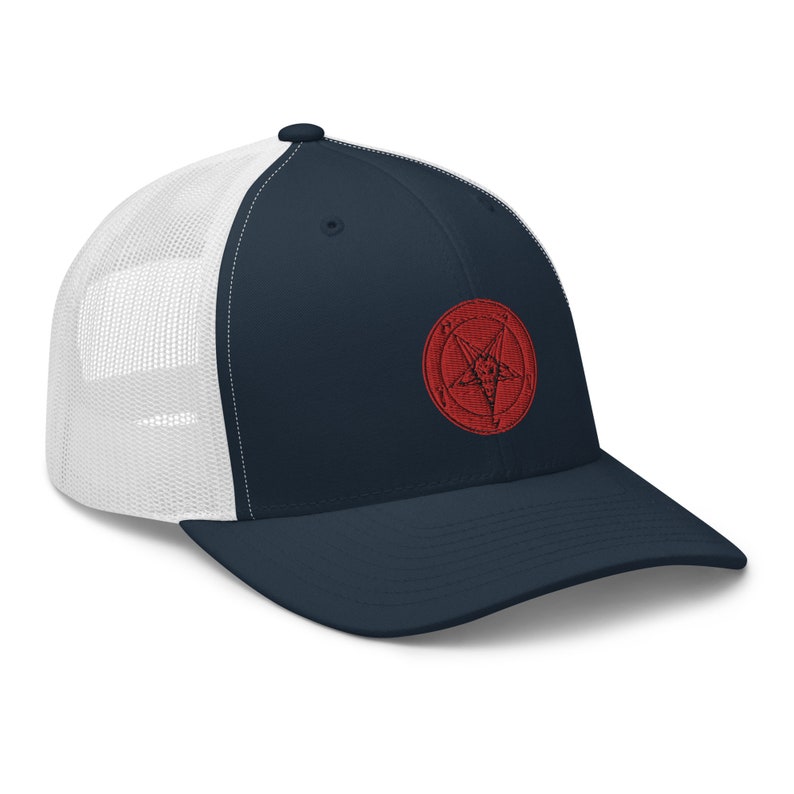 Red Satanic Sigil of Baphomet Classic Occult Embroidered Trucker Cap ...