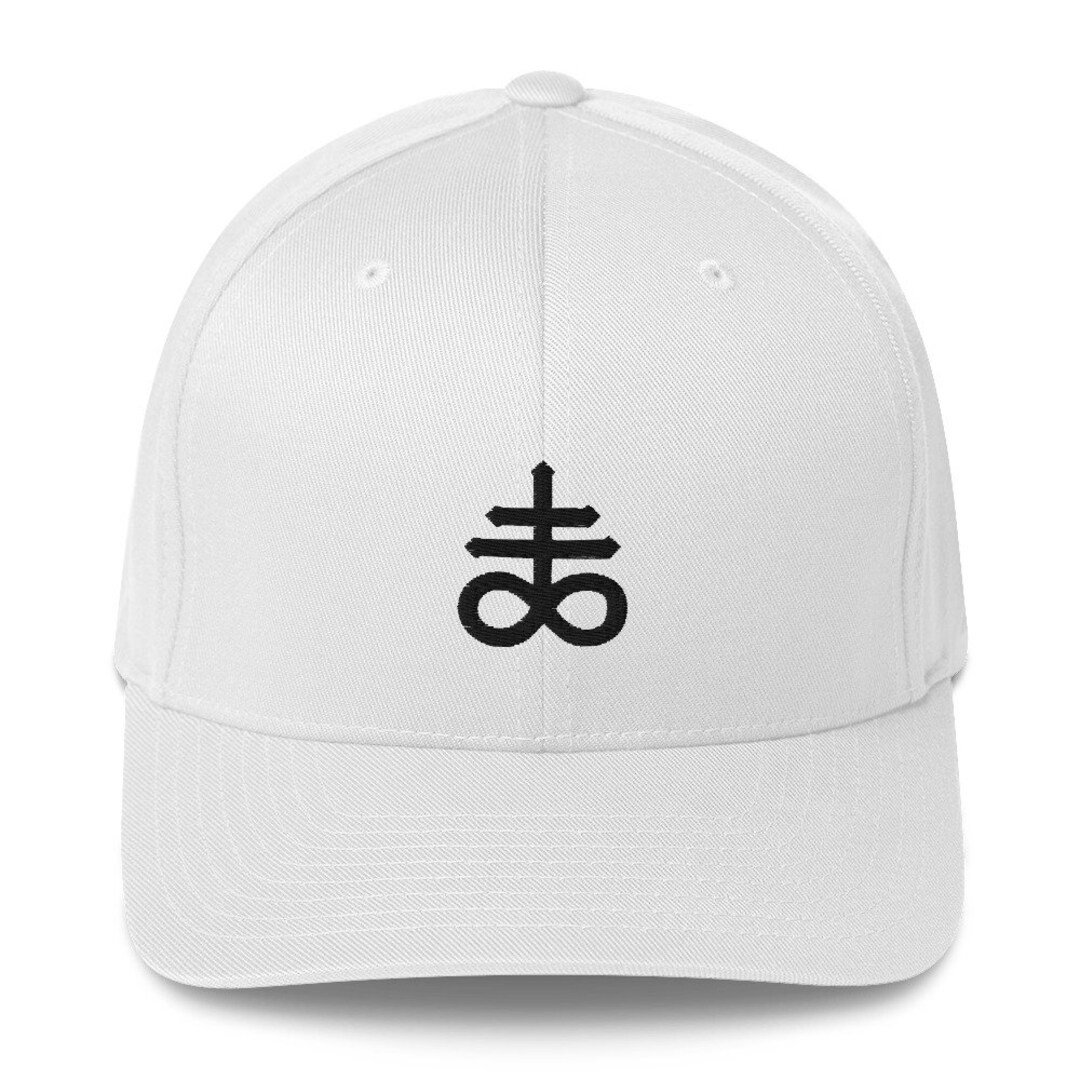 Black Leviathan Symbol Cross of Satan Embroidered Structured Twill Cap ...
