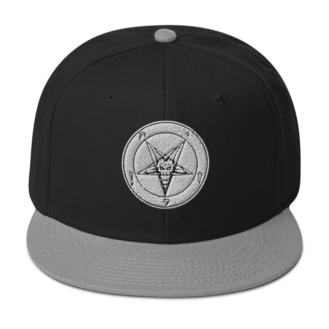 White Satanic Sigil of Baphomet Classic Occult Embroidered Snapback Hat ...