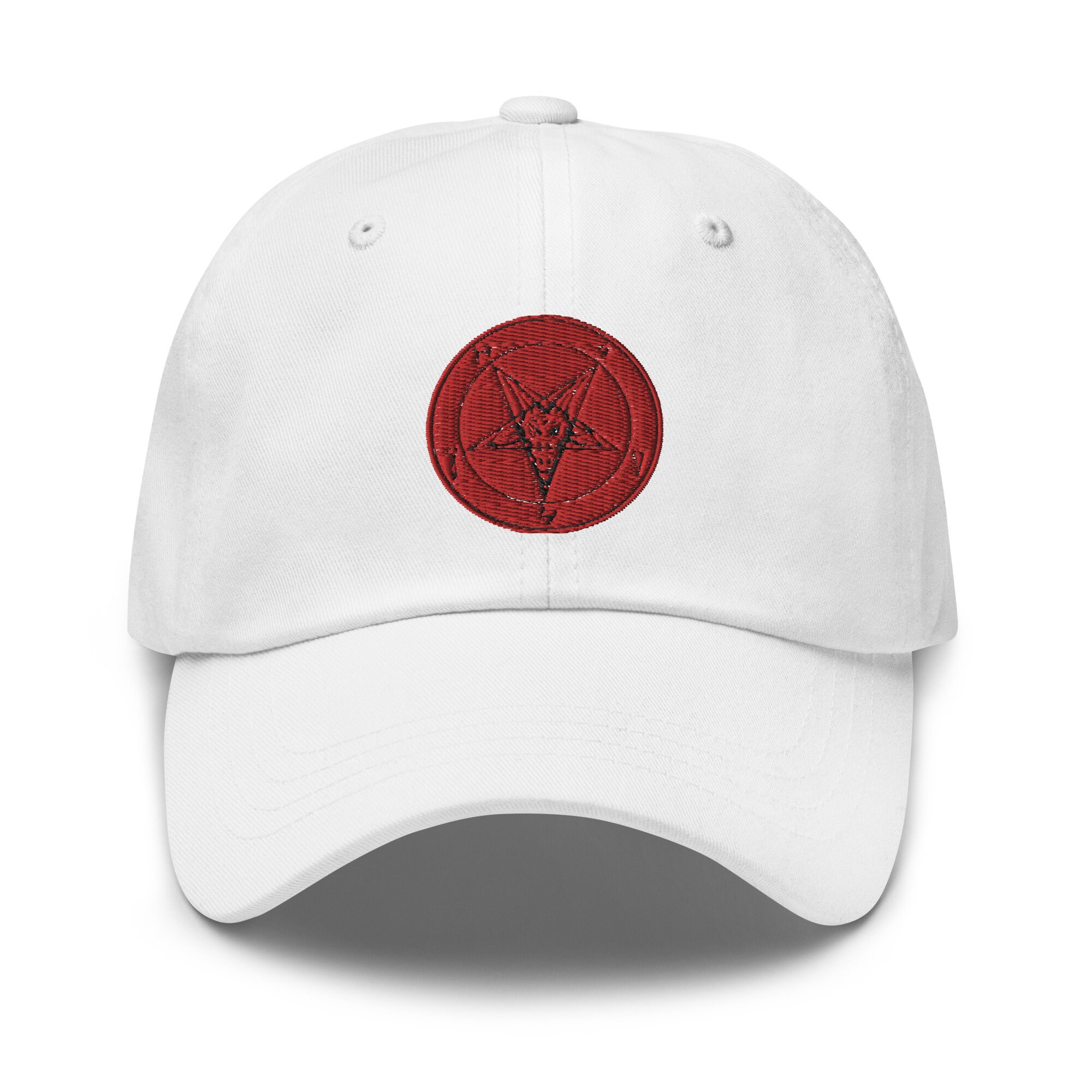 Red Satanic Sigil of Baphomet Embroidered Unstructured Baseball Cap Dad ...