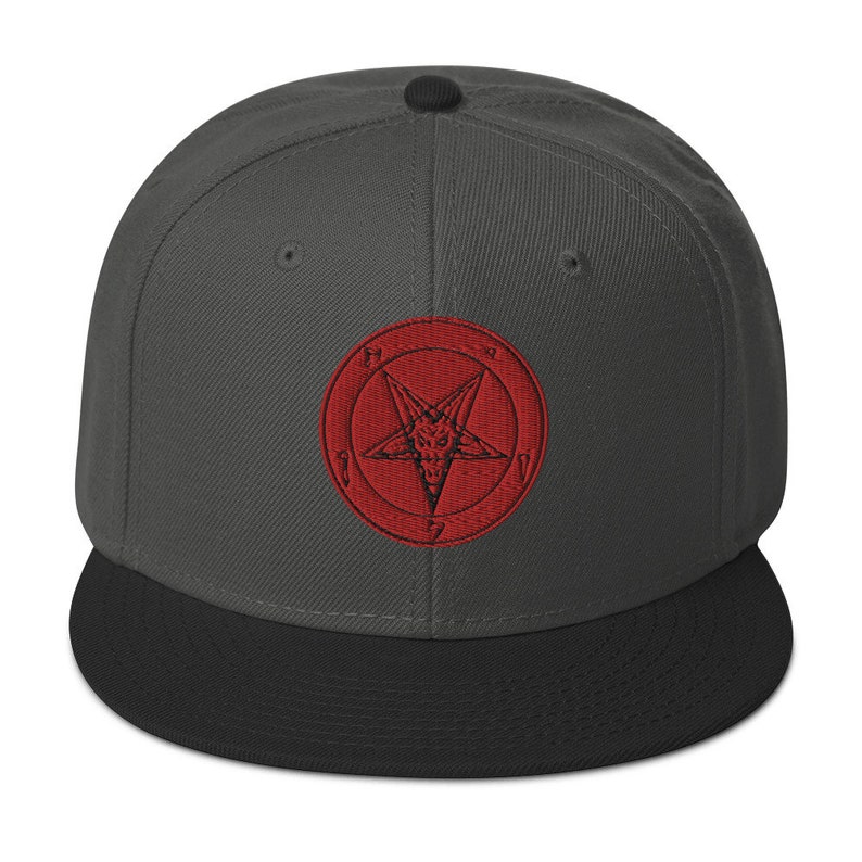 Red Satanic Sigil of Baphomet Classic Occult Embroidered Snapback Hat ...