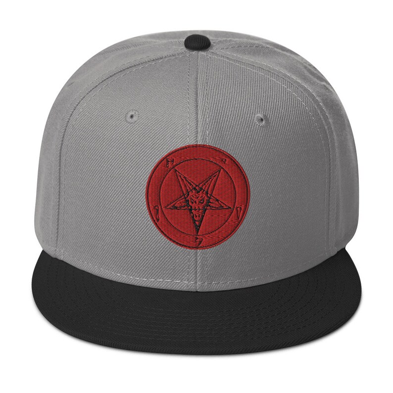 Red Satanic Sigil of Baphomet Classic Occult Embroidered Snapback Hat ...