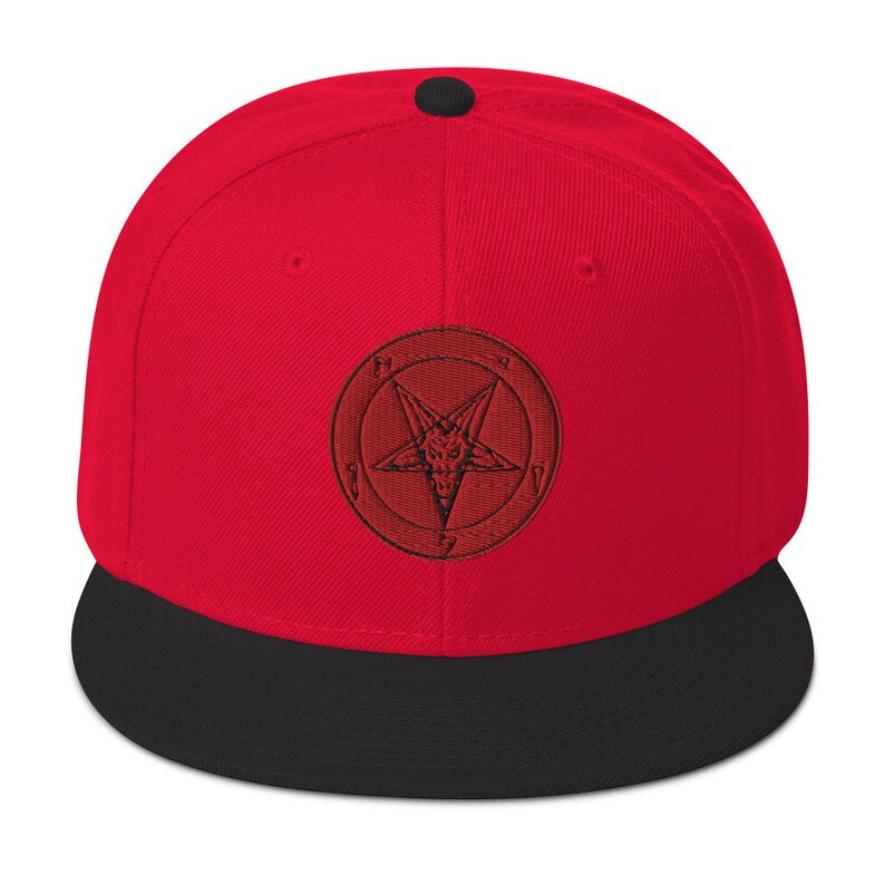 Red Satanic Sigil of Baphomet Classic Occult Embroidered Snapback Hat ...