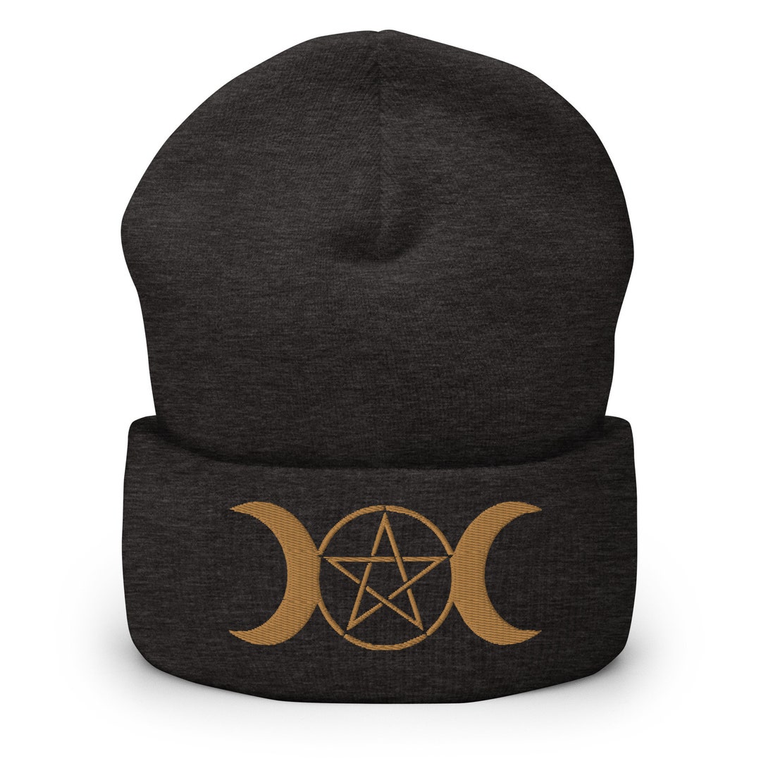 Old Gold Triple Moon Goddess Neopagan Pentagram Embroidered Cuffed ...