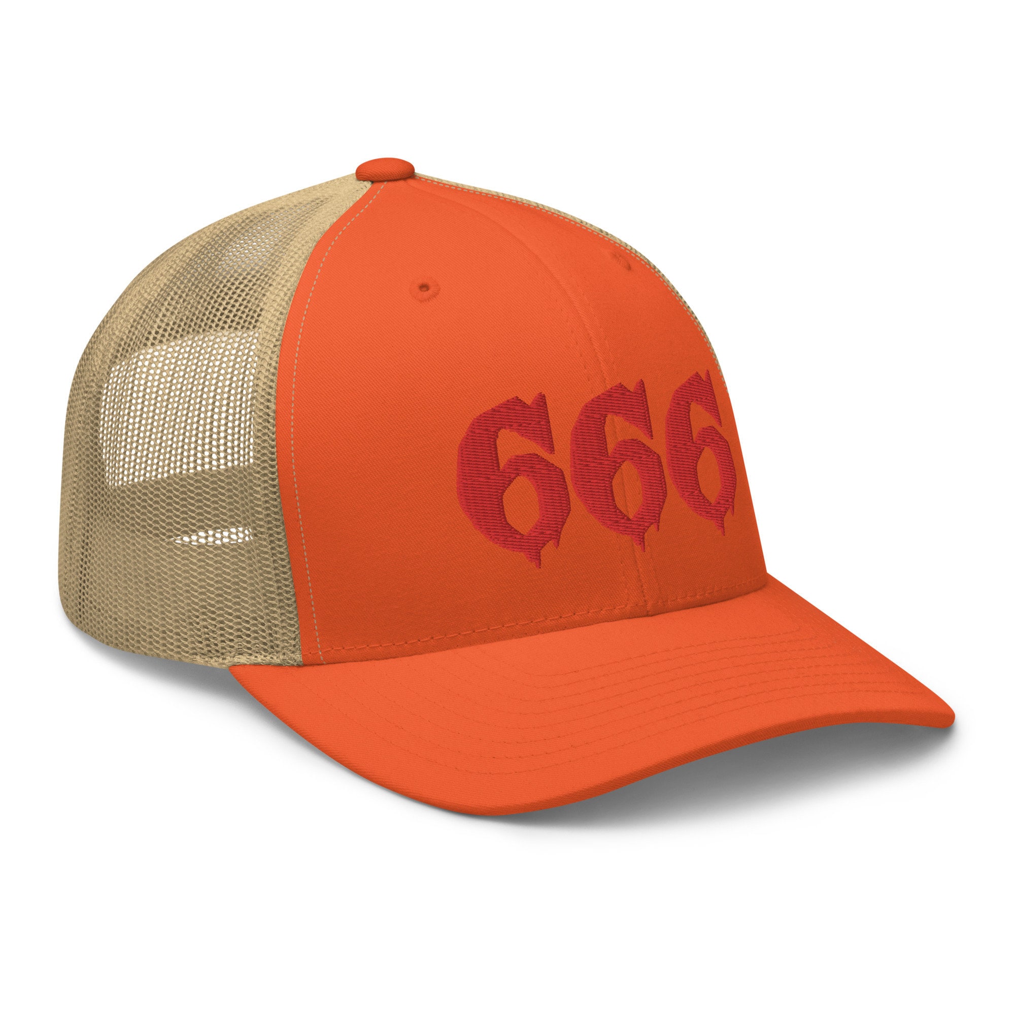 Red 666 Horror Style Number of the Beast Embroidered Trucker Cap ...
