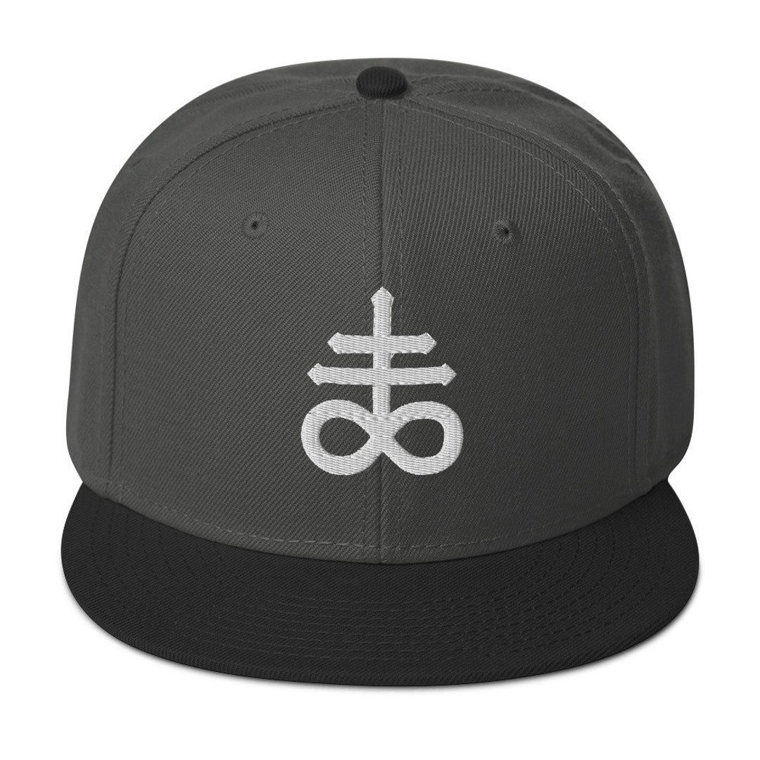 White Leviathan Symbol Cross of Satan Embroidered Snapback Hat Flat ...
