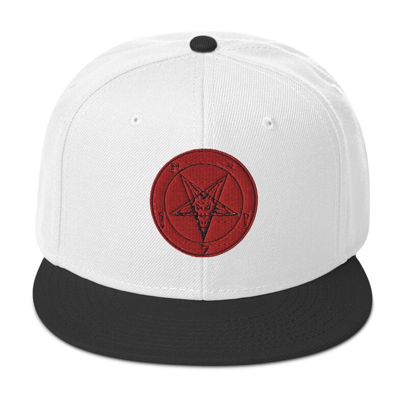 Red Satanic Sigil of Baphomet Classic Occult Embroidered Snapback Hat ...