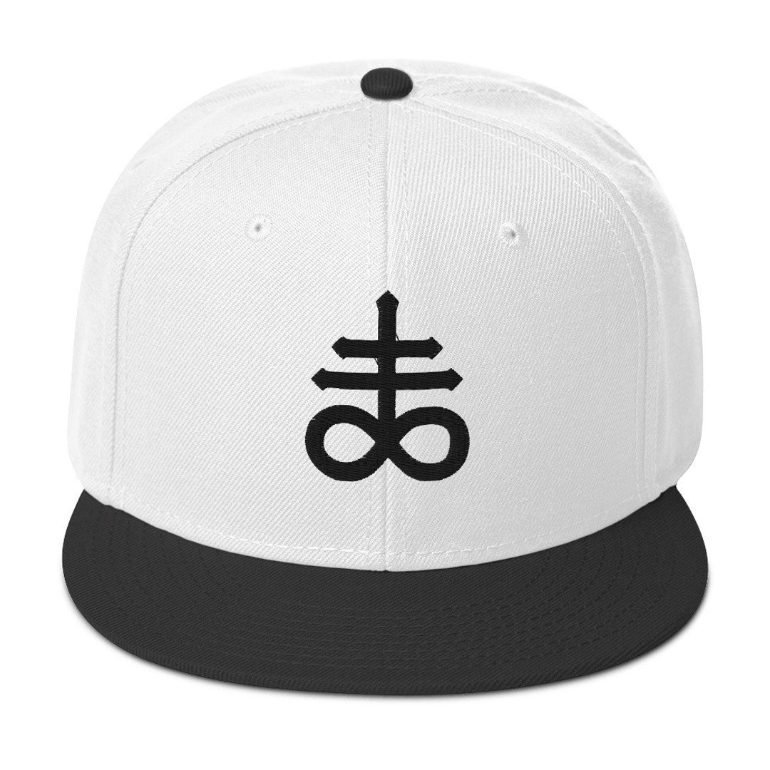 Black Leviathan Symbol Cross of Satan Embroidered Snapback Hat Flat ...