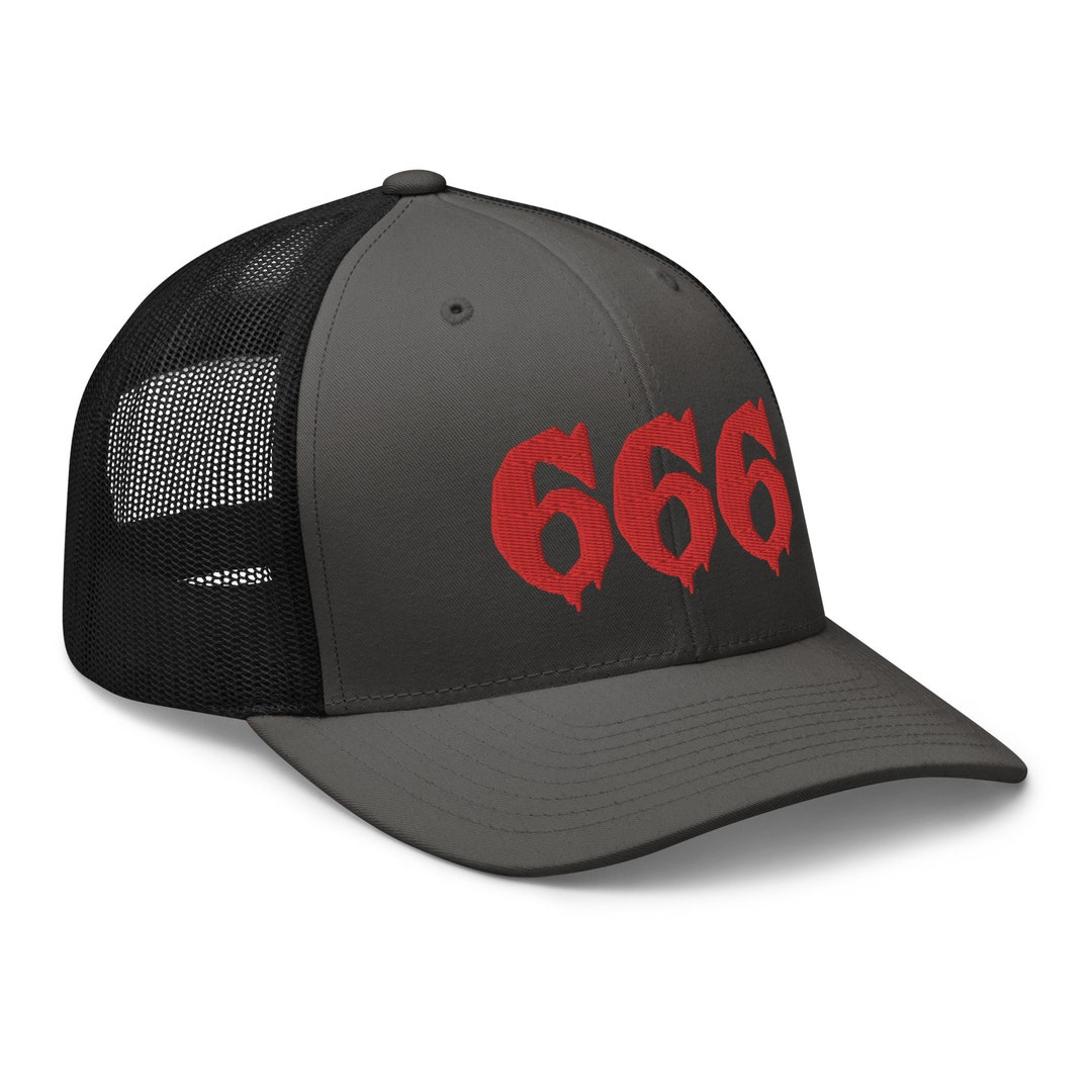 Red 666 Horror Style Number of the Beast Embroidered Trucker Cap ...