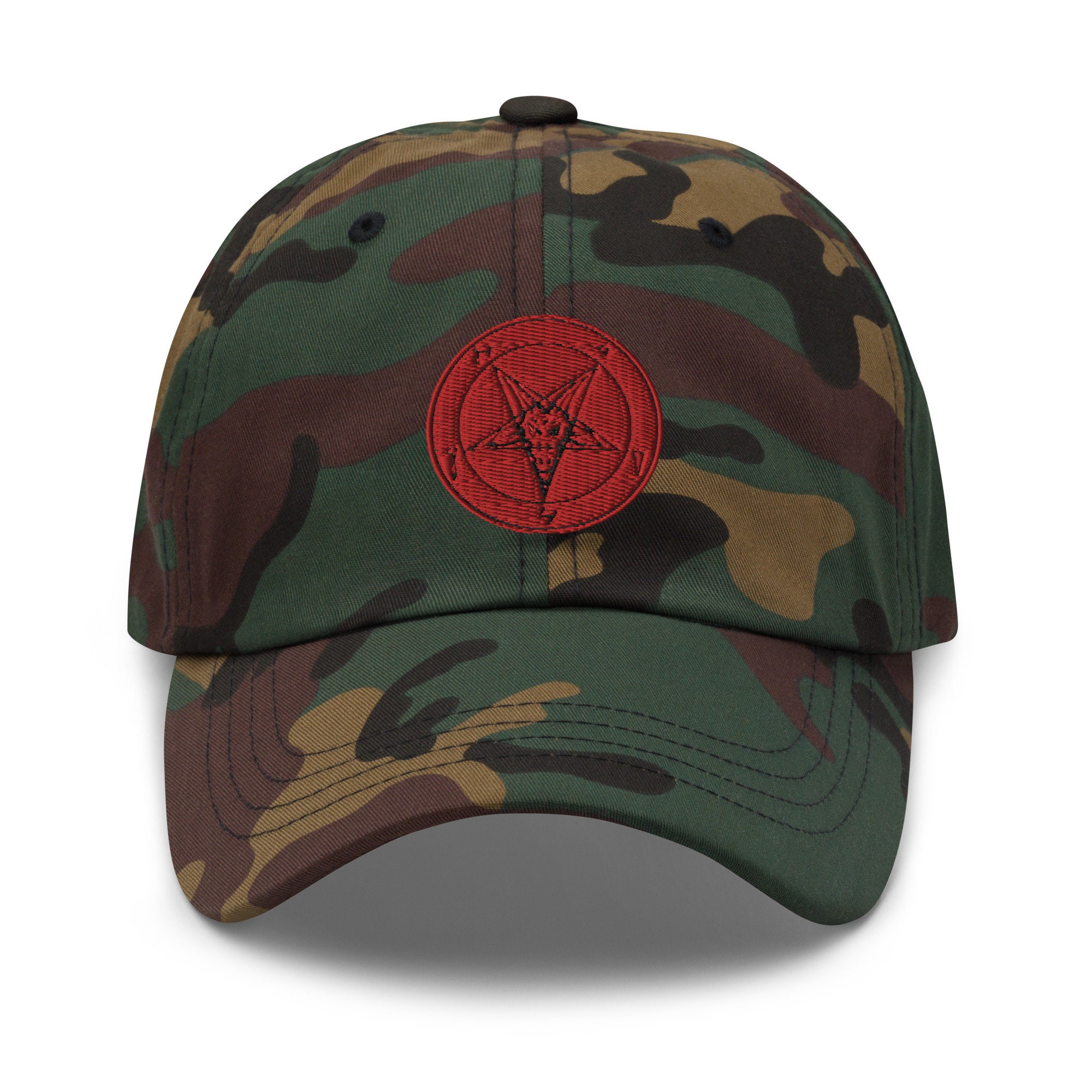 Red Satanic Sigil of Baphomet Embroidered Unstructured Baseball Cap Dad ...