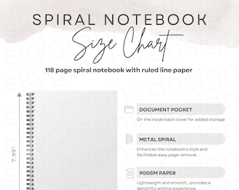 Spiral Notebook Mockup Size Chart, Notebook Size Chart, Generic Brand ...