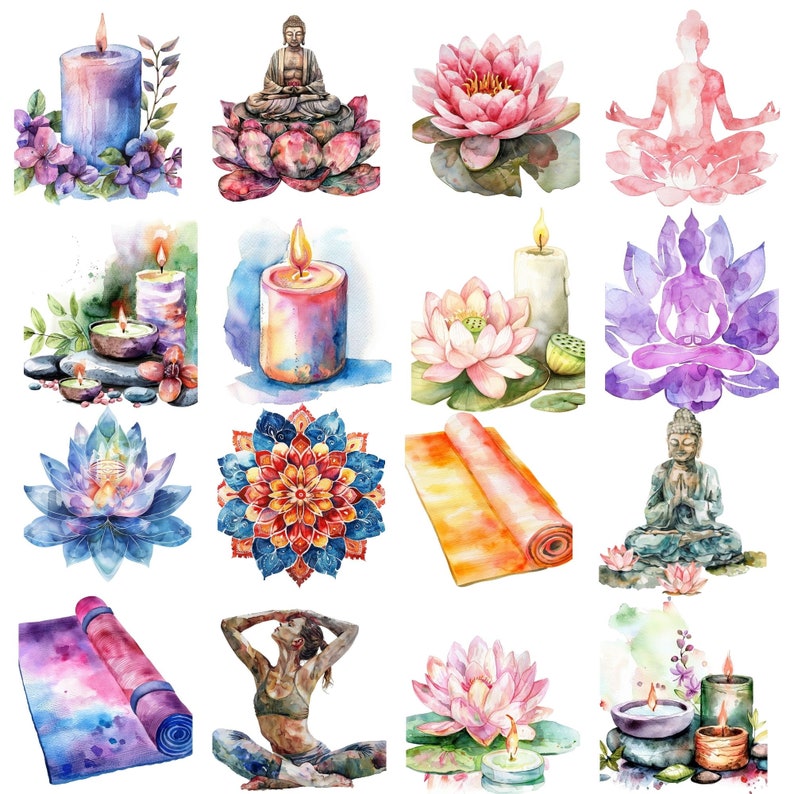 Yoga Watercolor Clipart Bundle NG Meditation Relaxing Studio Images ...