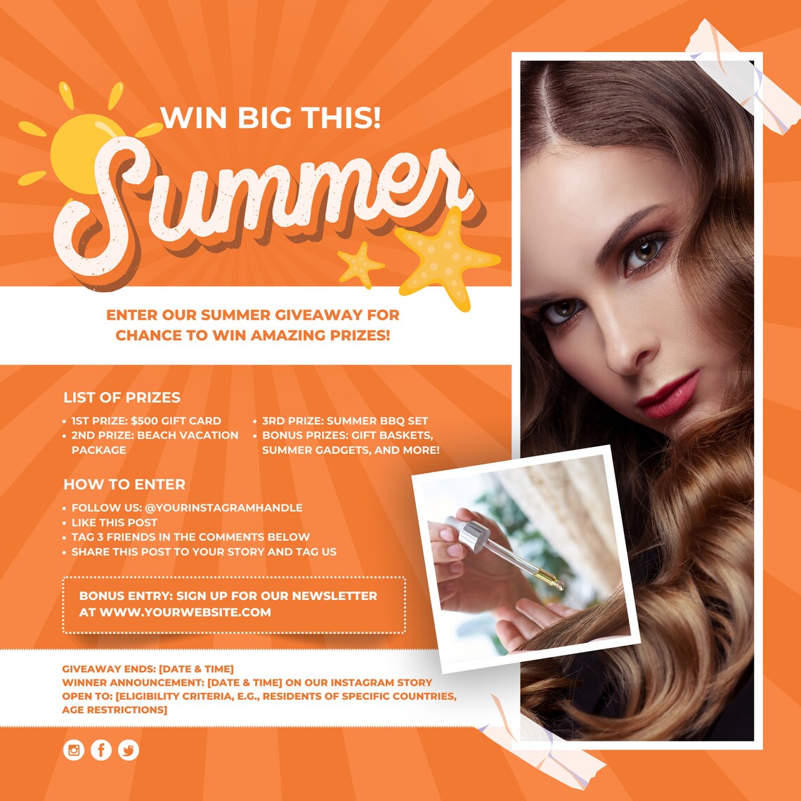Summer Giveaway Flyer, Hair Flyer, Summer Raffle, Summer Promo Contest ...