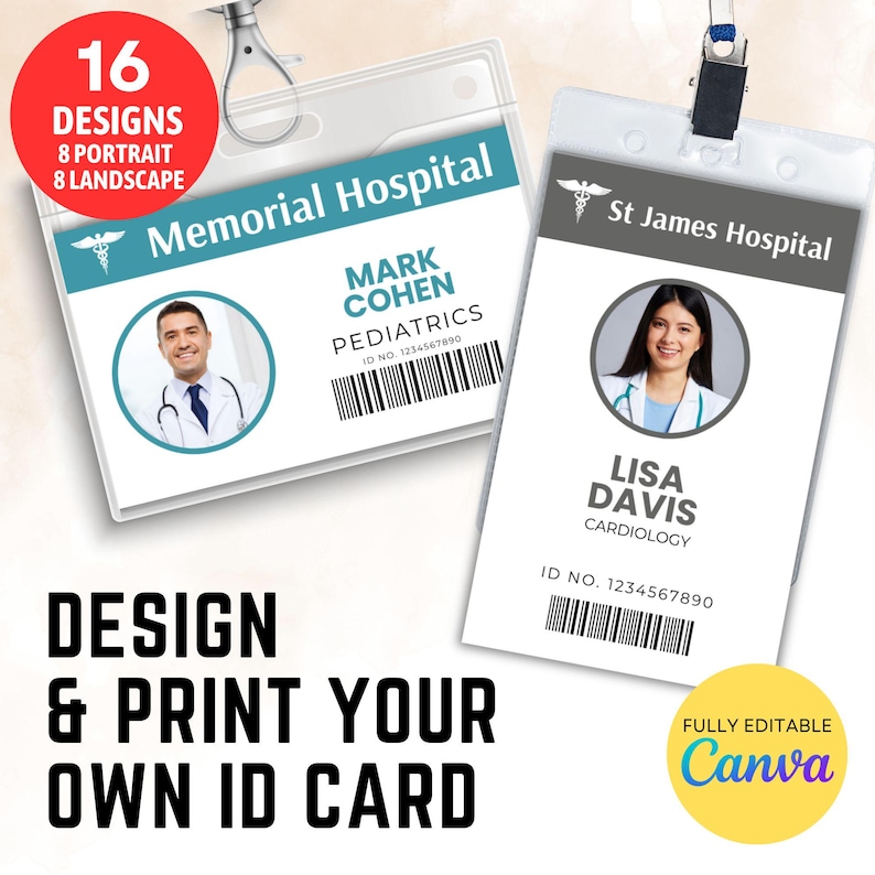 Doctor Nurse ID Badge, Editable Hospital Staff ID, Pretend Play Medical ...