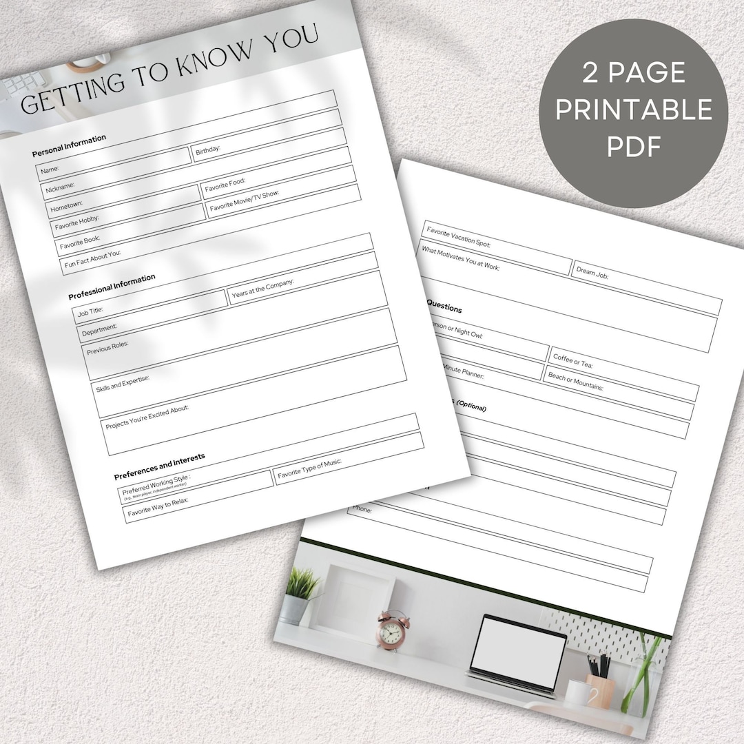 Getting to Know You Printable, All About Me, Employee Favorites Things ...