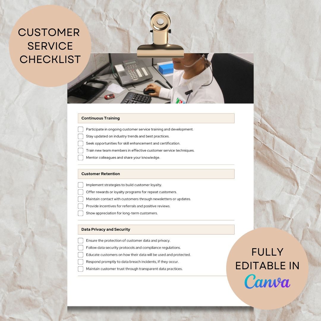 Customer Service Checklist Template Canva Boost Business Excellence ...