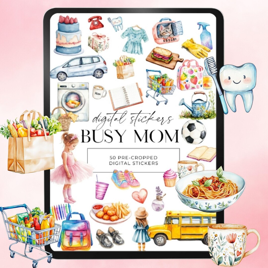 Busy Mom Stickers for Planner, PNG Bundle, 2025 Planner Stickers ...