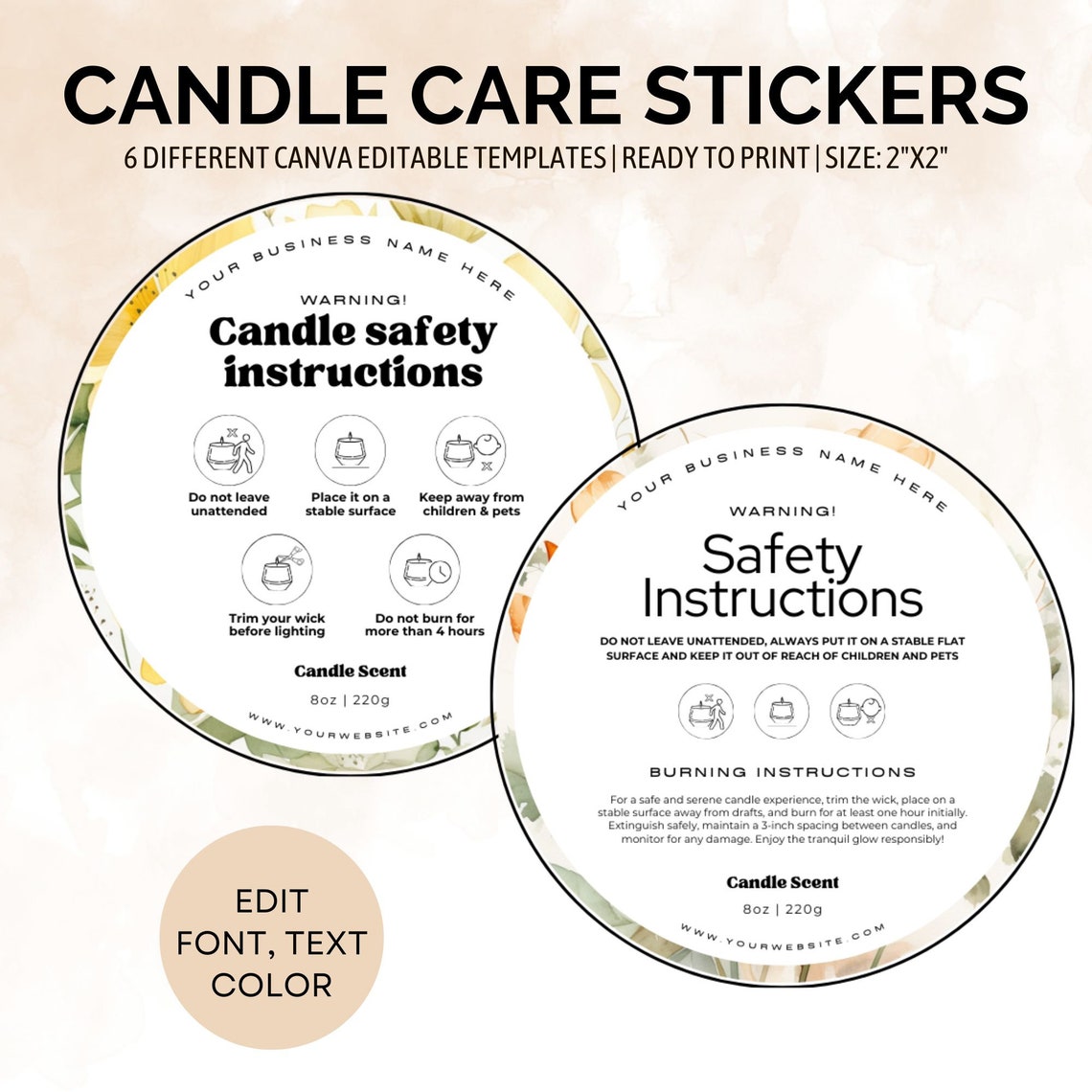 Candle Warning Sticker | Candle Template | Custom Candle Label | Candle ...
