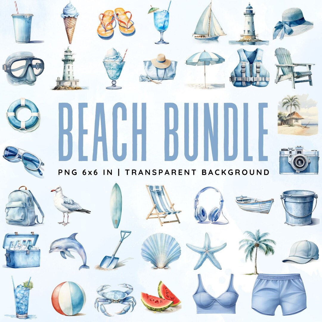 Beach PNG Bundle, Summer Clipart, Coastal Graphics, Beach Journal ...