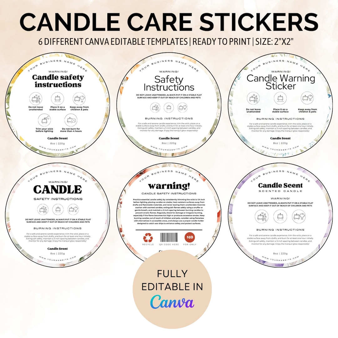 Candle Warning Sticker | Candle Template | Custom Candle Label | Candle ...