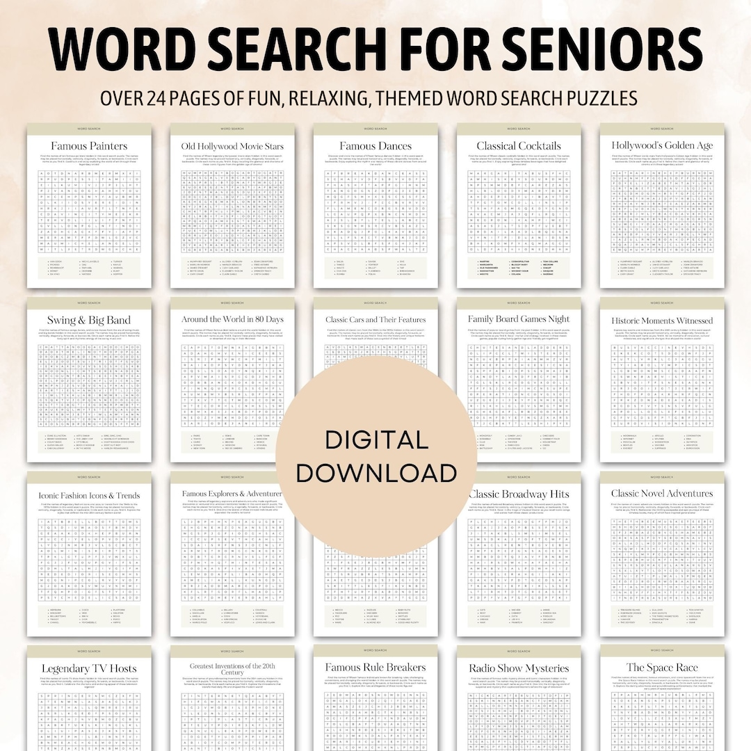 20 Theme Word Search Puzzle Book, Puzzle for Adultos, Instant Digital ...