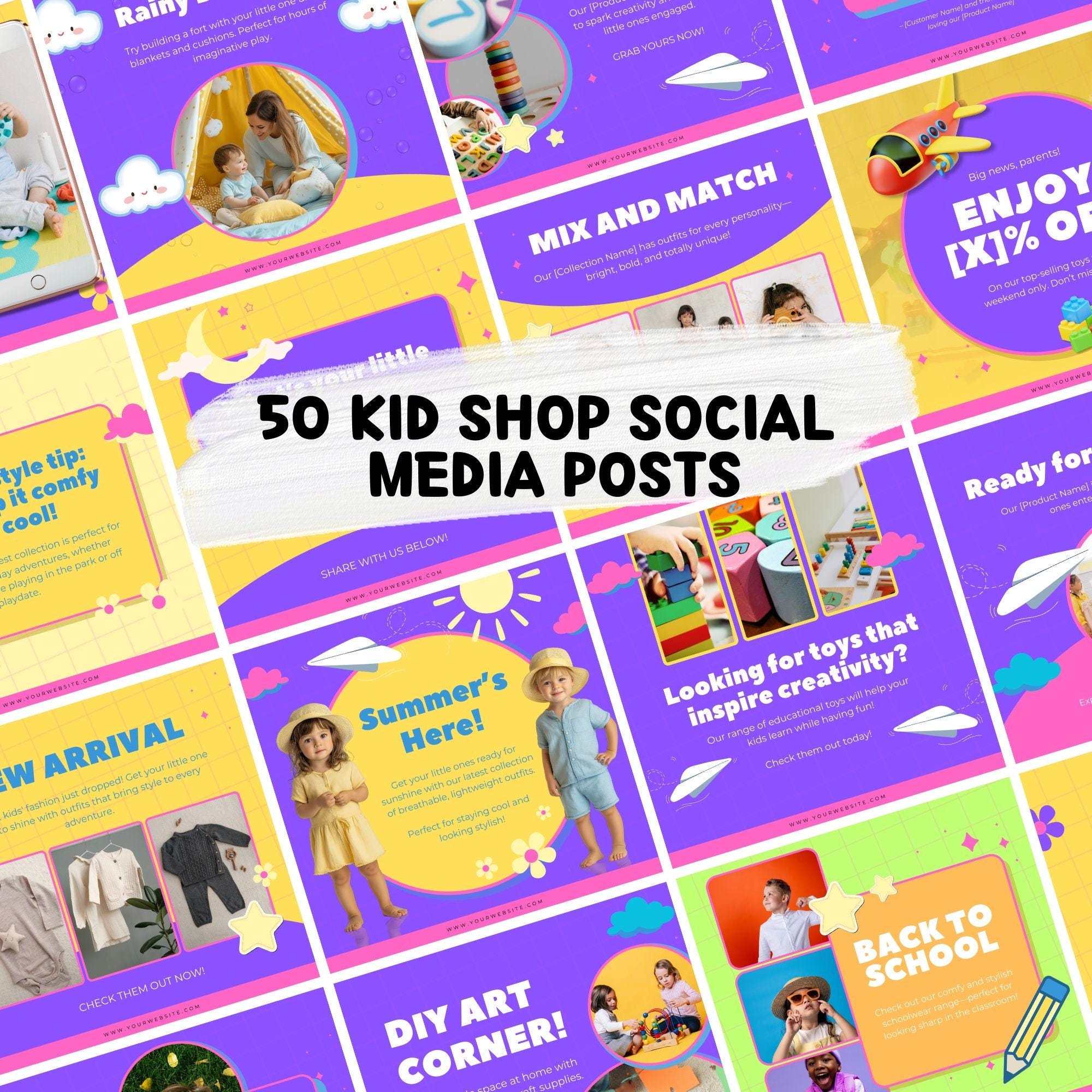 100 CANVA Templates for Kids SHOP, Colorful Templates, Social Media ...