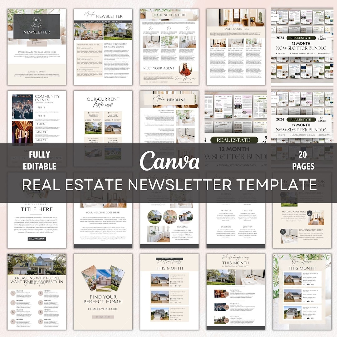 Real Estate Editable Newsletter Template, Canva Templates, Monthly ...