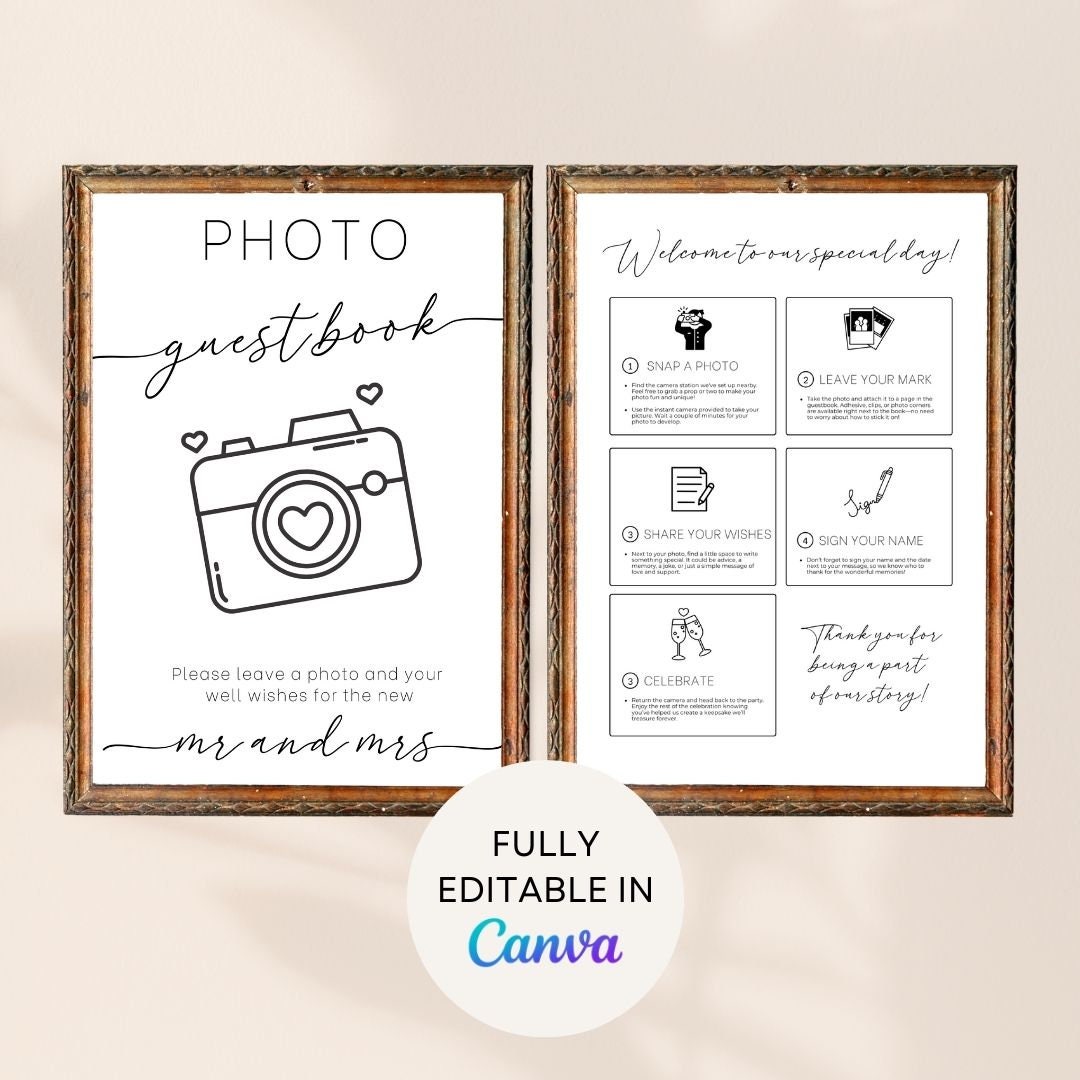 Wedding Photo Guest Book and Instructions Template Invitation Instant ...