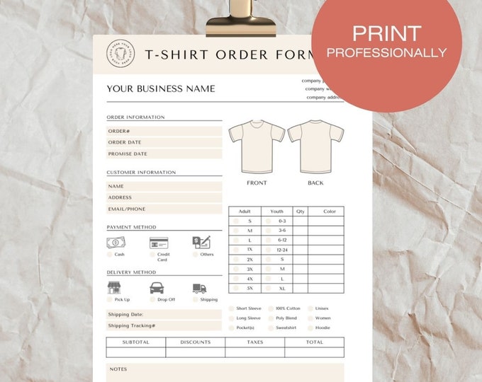 Tshirt Order Form Template Editable Canva, Shirt Clothing Order Forms ...