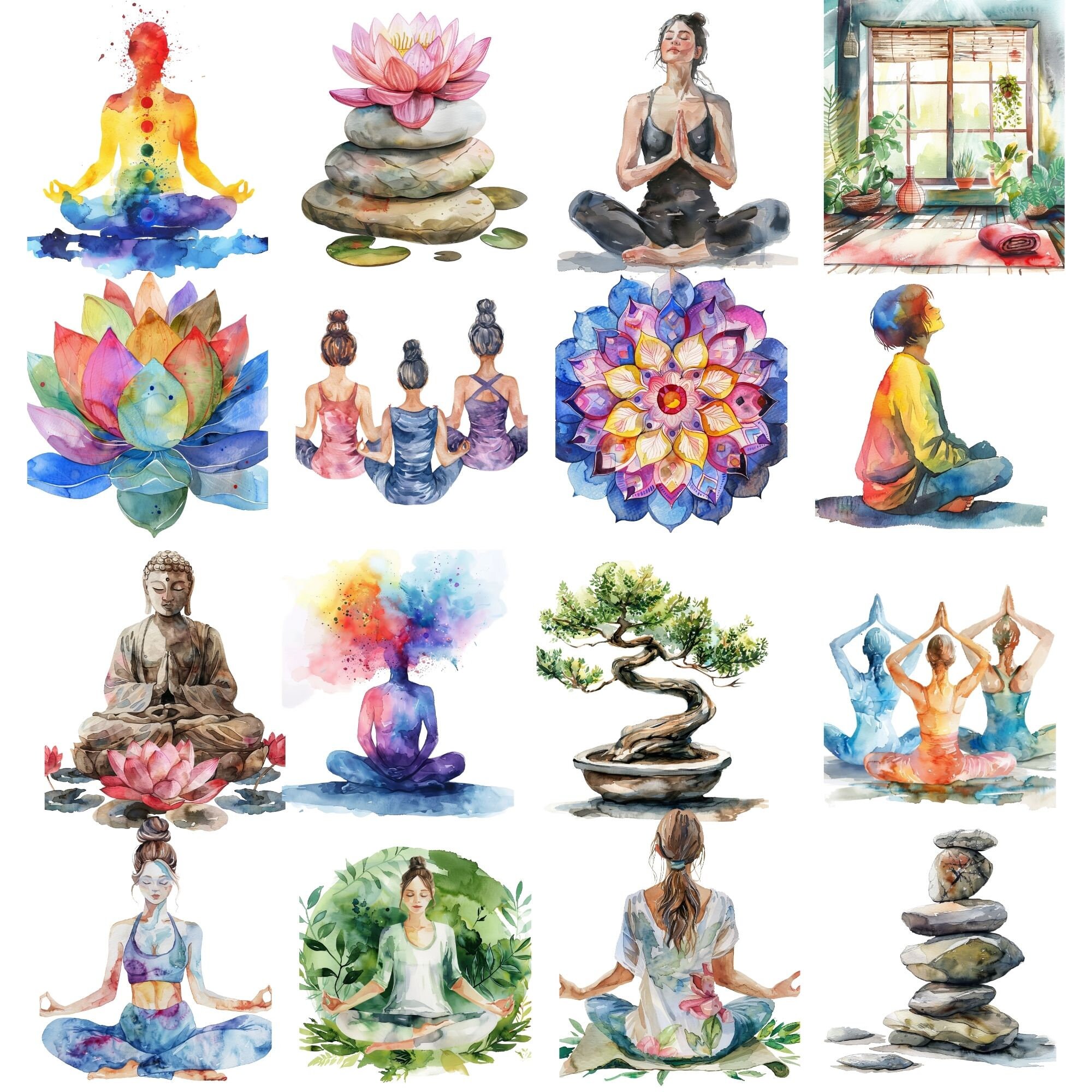 Yoga Watercolor Clipart Bundle NG Meditation Relaxing Studio Images ...