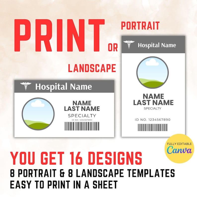 Doctor Nurse ID Badge, Editable Hospital Staff ID, Pretend Play Medical ...
