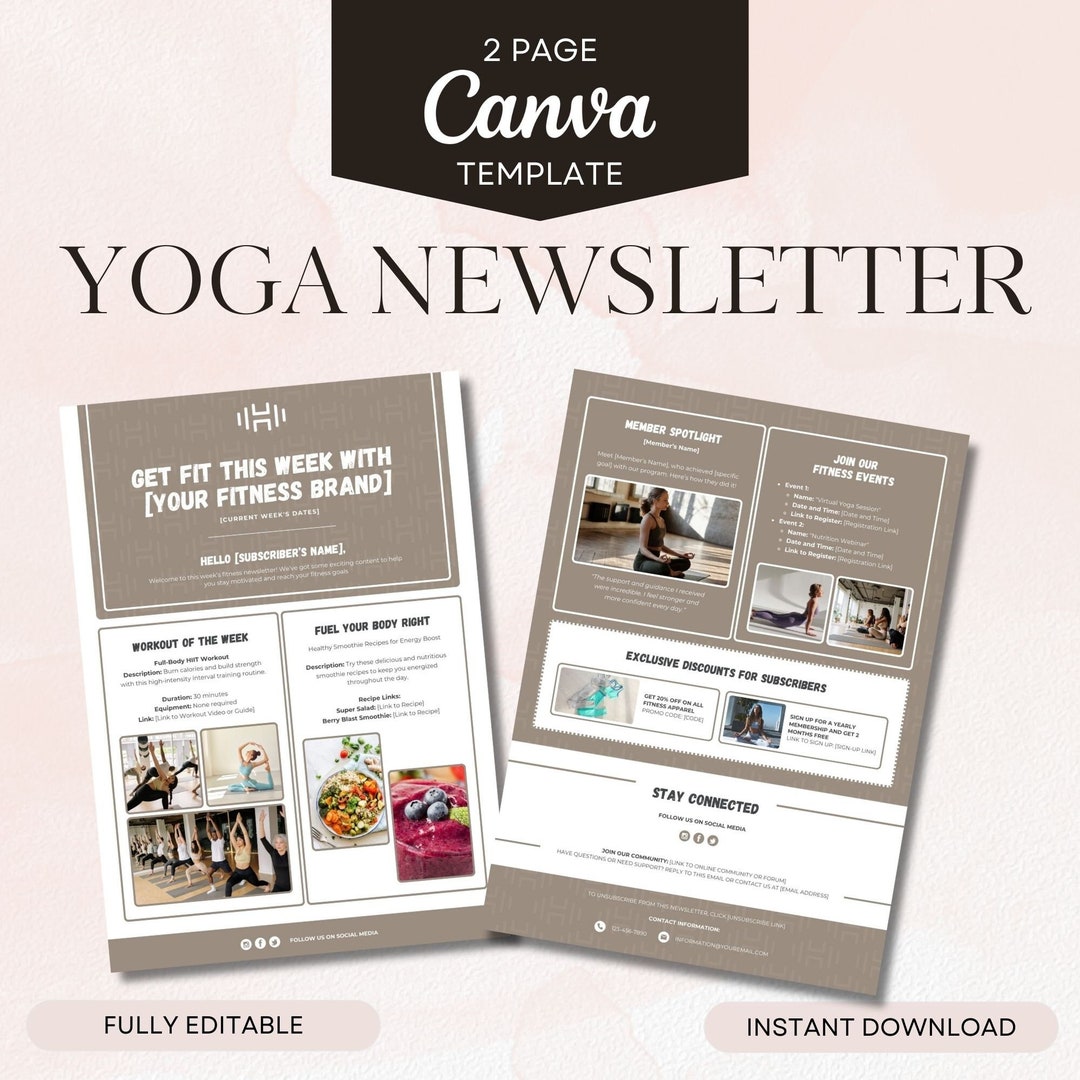 Health and Fitness Newsletter Canva Template | Editable Exercise Letter ...