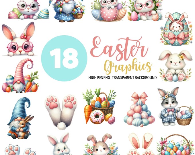 Easter Bunny Clipart Bundle, Easter Clipart, Easter Graphics, Easter ...