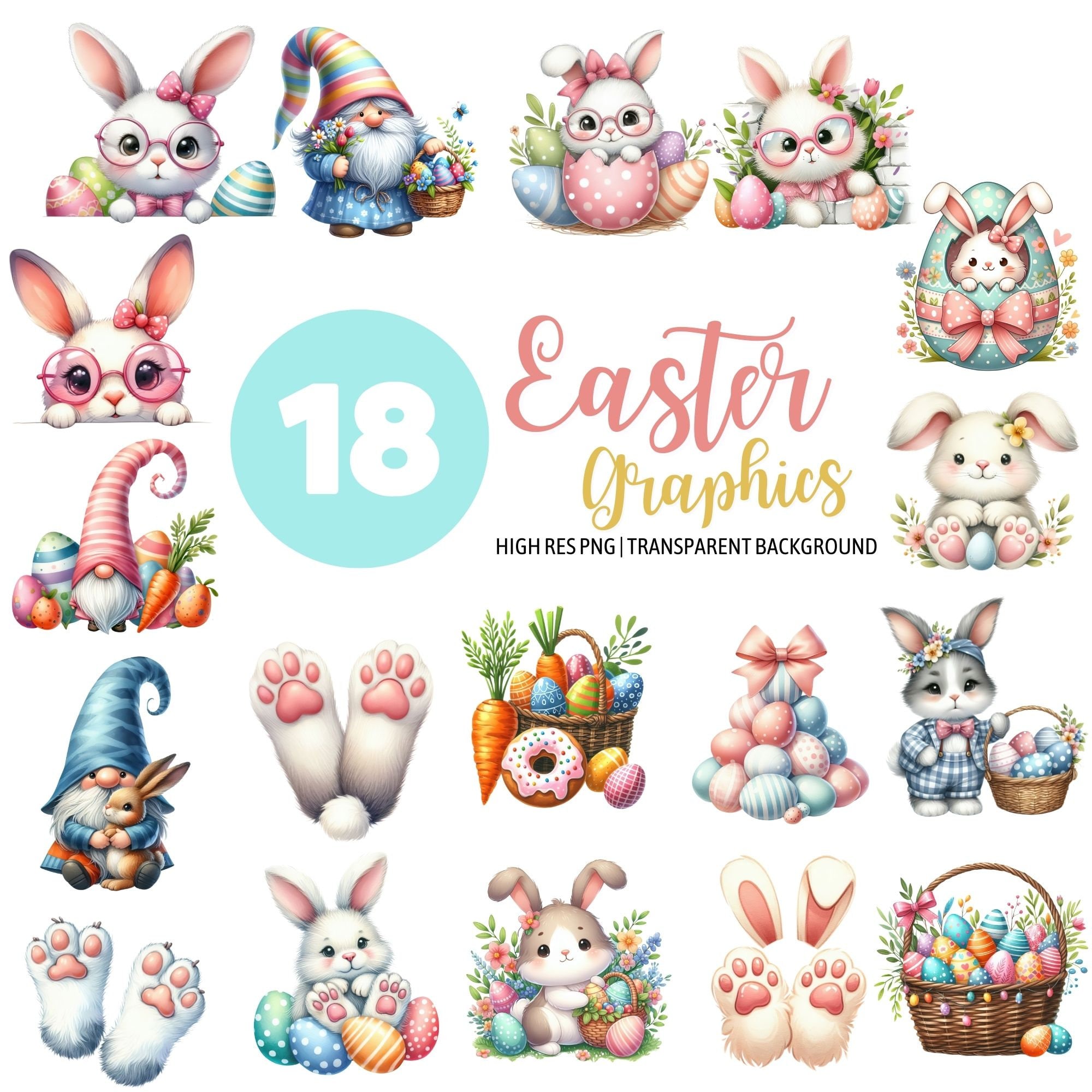 Easter Bunny Clipart Bundle, Easter Clipart, Easter Graphics, Easter ...